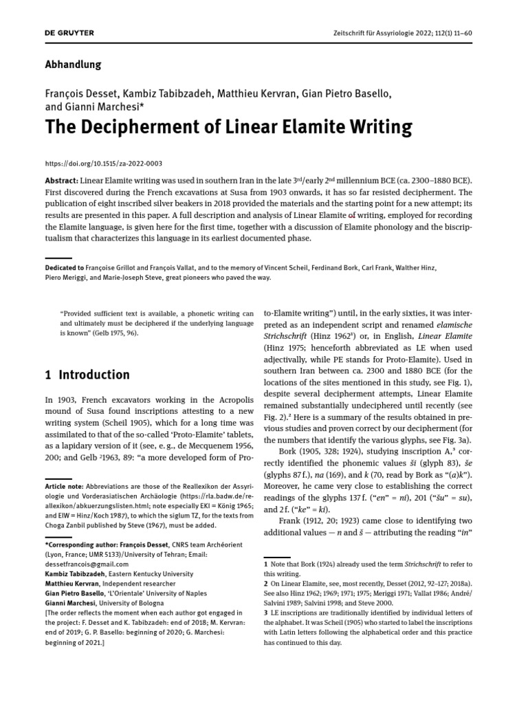 The Decipherment of Linear Elamite Writi | PDF | Writing | Linguistics