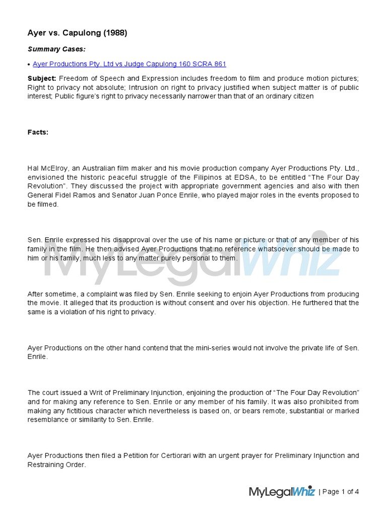 Ayer vs. Capulong: Privacy vs. Public Interest | PDF | Privacy | Juan ...