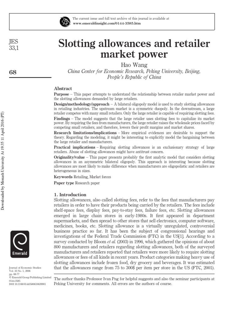Analyzing the Relationship Between Retailer Market Power and Slotting ...