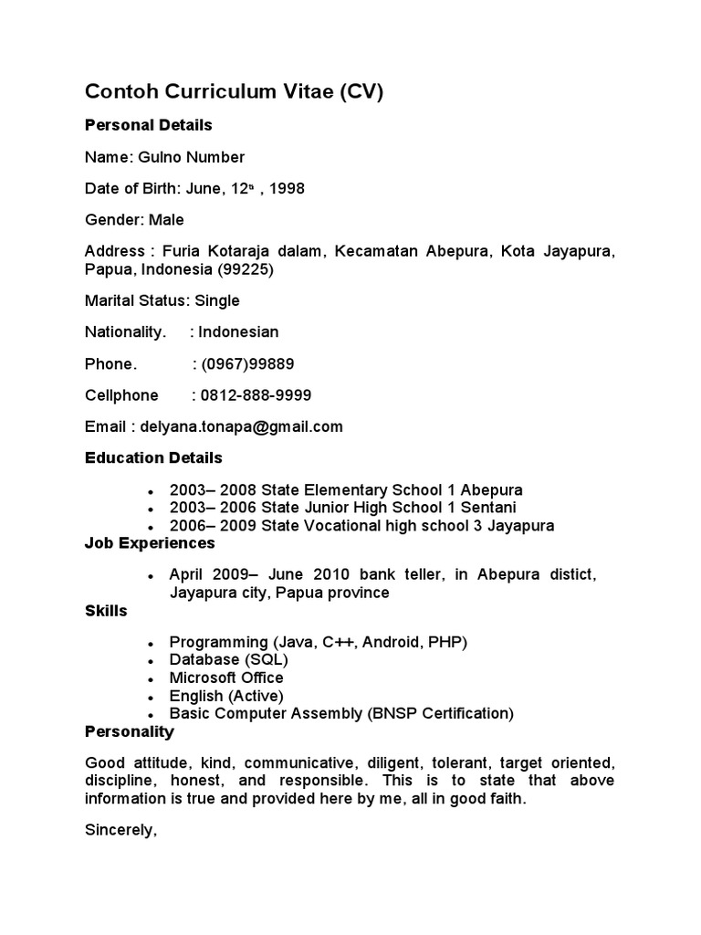 Contoh CV | PDF | Cognitive Science | Behavior Modification
