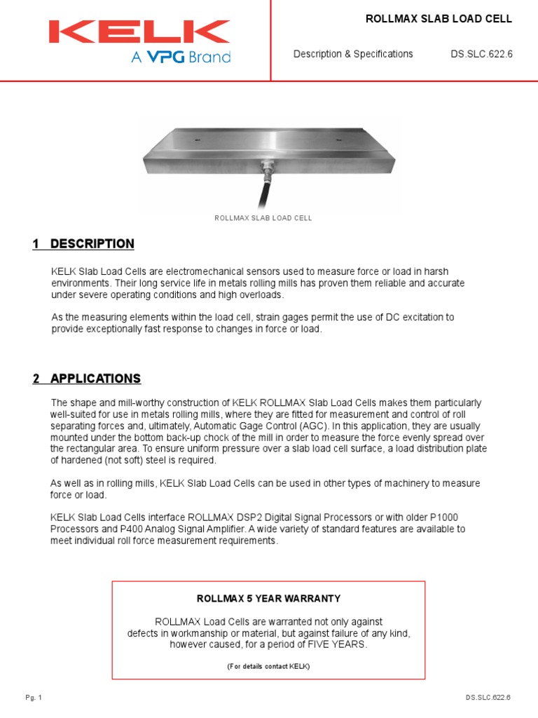 KELK Rollmax Slab Load Cell Overview | PDF | Rolling (Metalworking ...