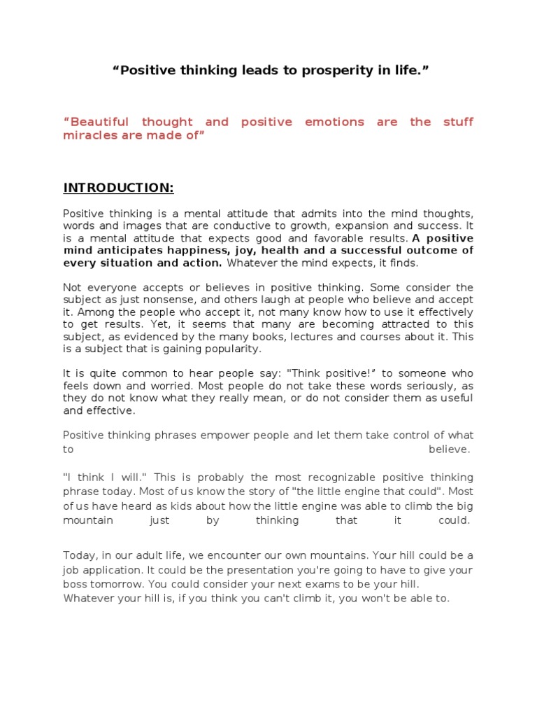 Positive Thinking Leads To Prosperity in Life. | PDF | Optimism | Thought