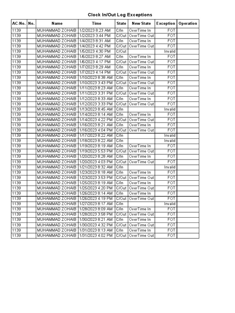 Clock In/Out Log Exceptions | PDF