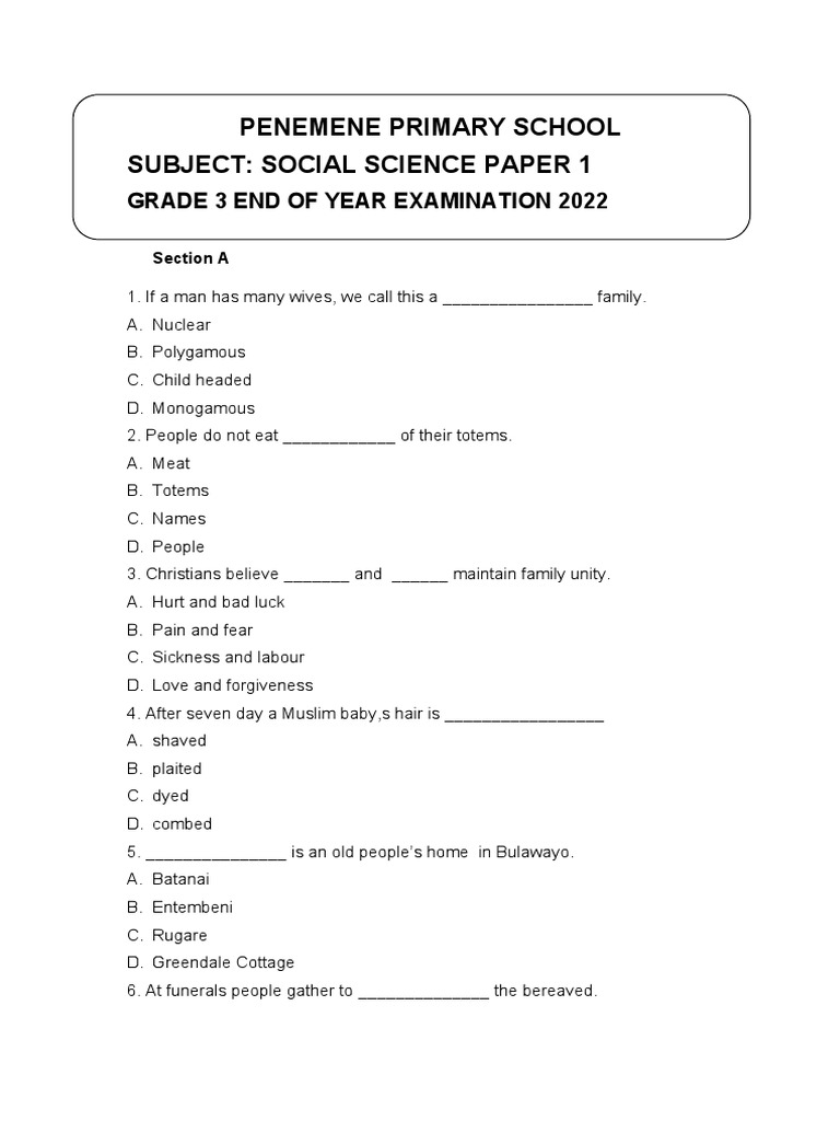 Grade 3 Paper 1 Social Science | PDF