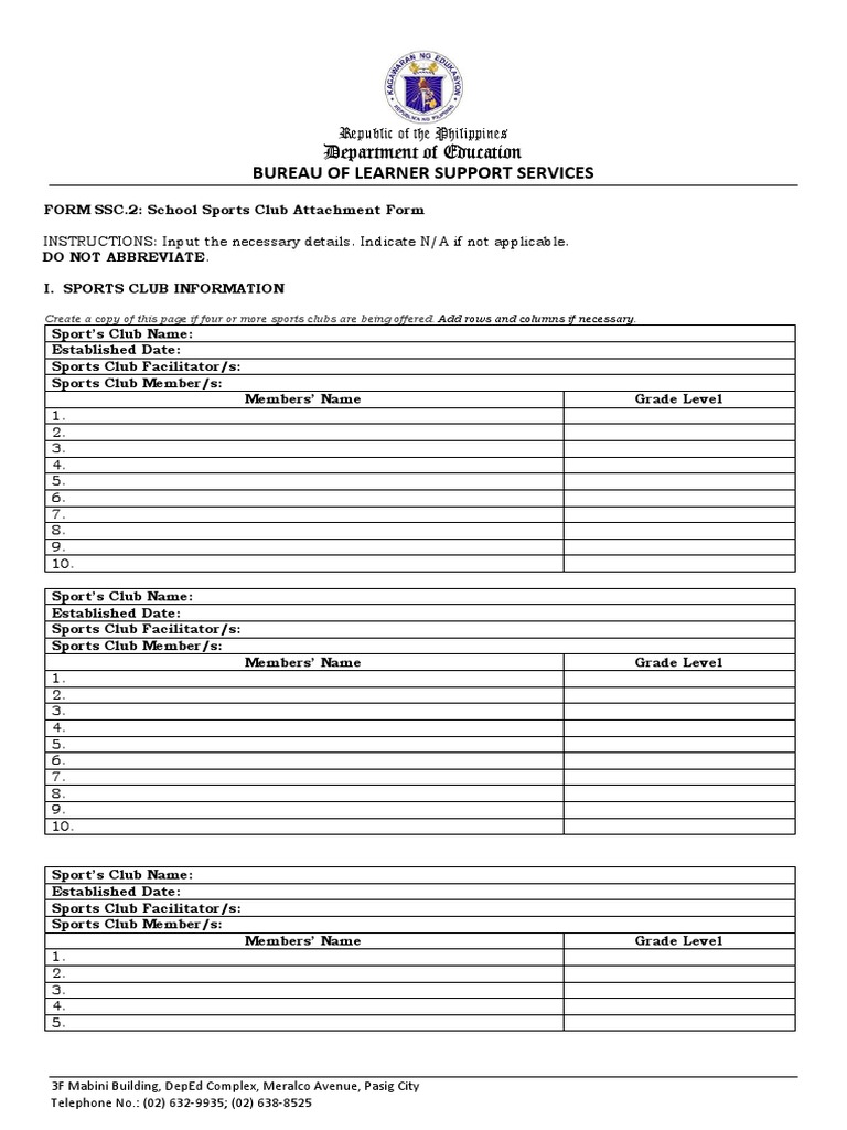SSC2 School Sports Club Form | PDF