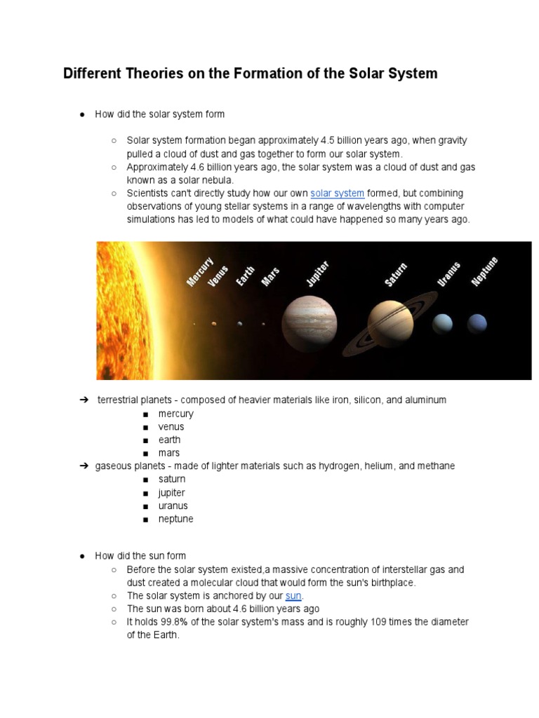 Theories on Solar System Formation | PDF | Solar System | Formation And ...