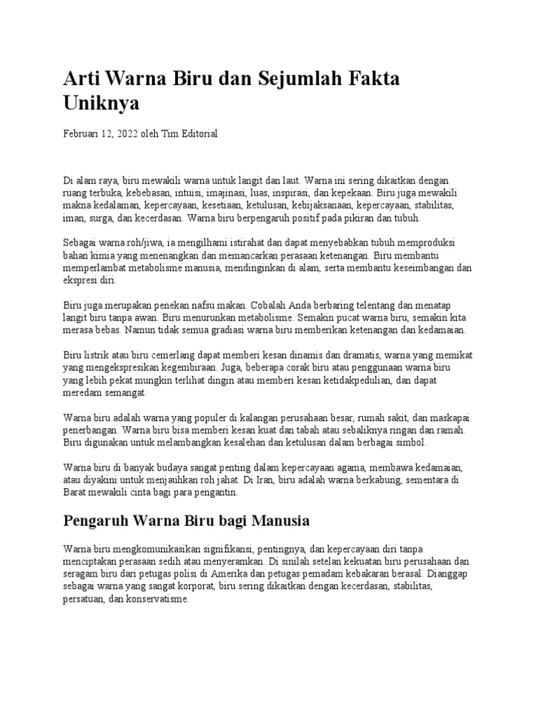Arti Warna Biru Dan Sejumlah Fakta Uniknya | PDF