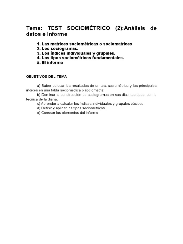 Análisis y Tipos de Test Sociométrico | PDF | Matriz (Matemáticas ...
