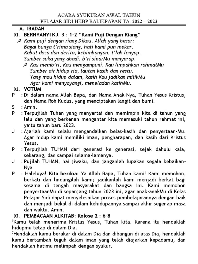 ACARA SYUKURAN AWAL TAHUN (Anak Sidi) | PDF