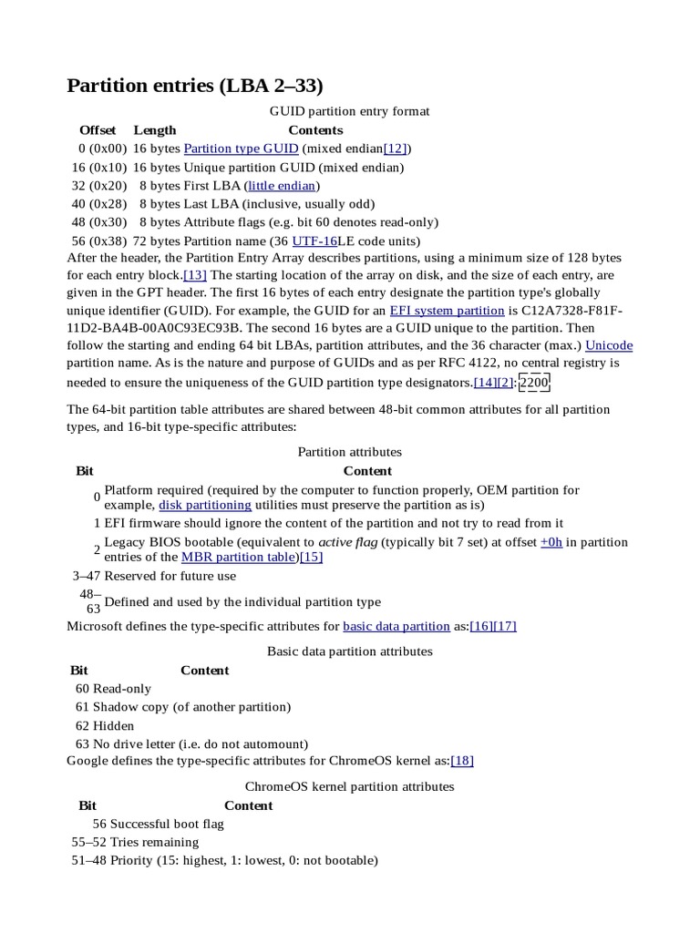 Partition Entries (LBA 2-33) | PDF | Computing | Computer Hardware