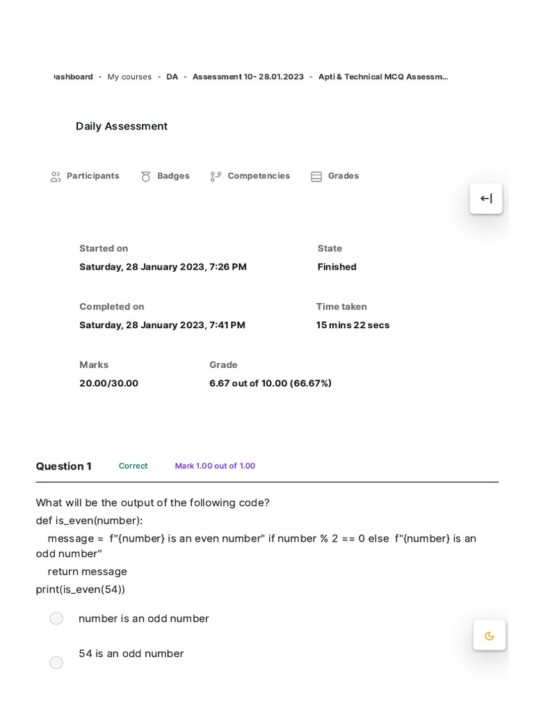 Apti & Technical MCQ Assessment - 10 - Attempt Review | PDF | Social ...