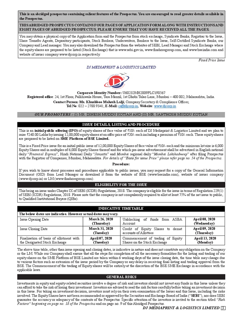 Abridged Prospectus | PDF | Stocks | Initial Public Offering