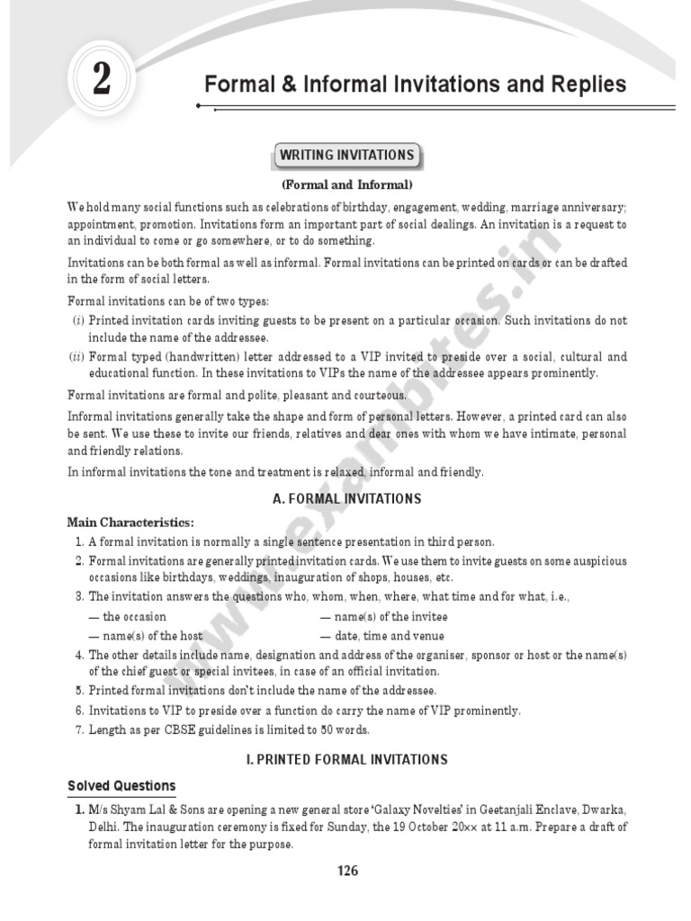 Invitation and Replies Class 12th 2023 | PDF