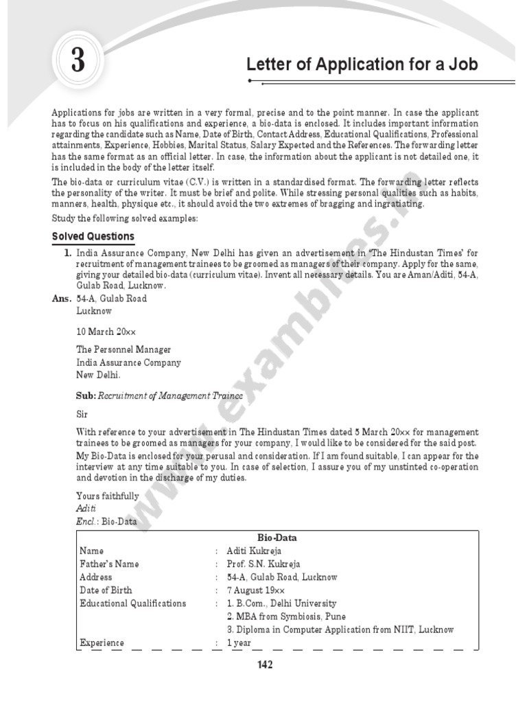 Letter of Application For A Job Class 12th 2023 | PDF | Delhi | Résumé