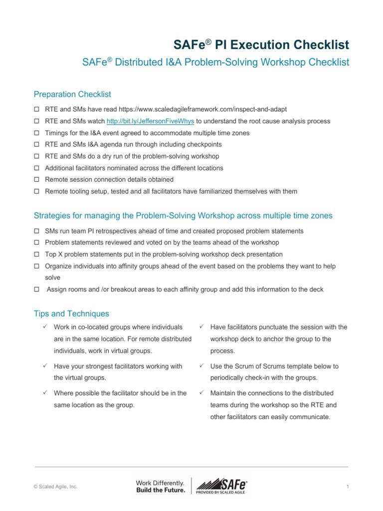 03 Distributed I&a Problem-Solving Workshop Checklist (V5.1) | PDF | Scrum (Software Development ...
