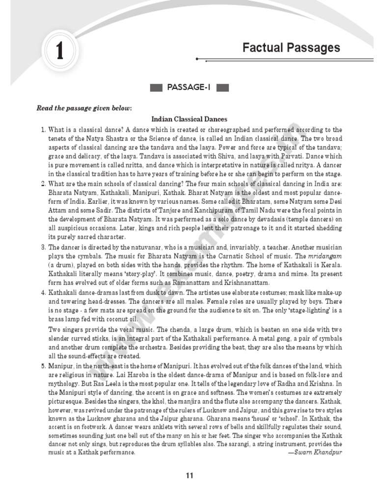 Factual Passage Class 12 For 2023 | PDF | Dances