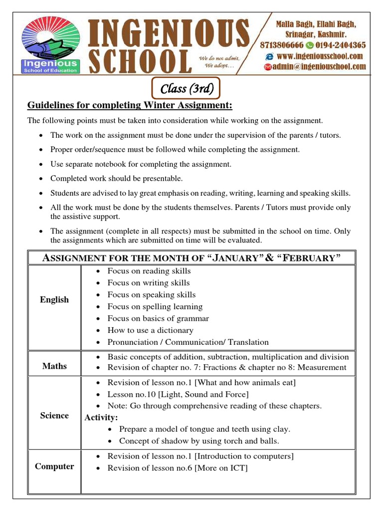 Winter Assignment For Class 3rd | PDF | Applied Linguistics | Linguistics