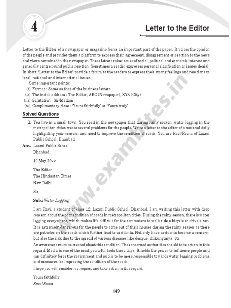 Letter To Editor Class | PDF | Water Scarcity | Delhi
