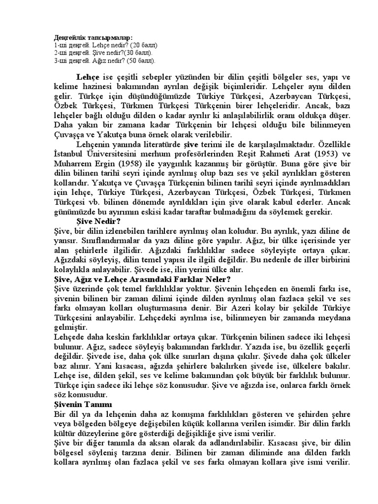 Şive, Ağız Ve Lehçe | PDF