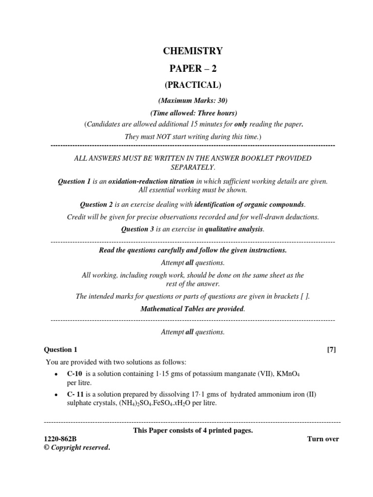 Chemistry Paper 2 (Practical) - 2045 | PDF | Ion | Chemistry