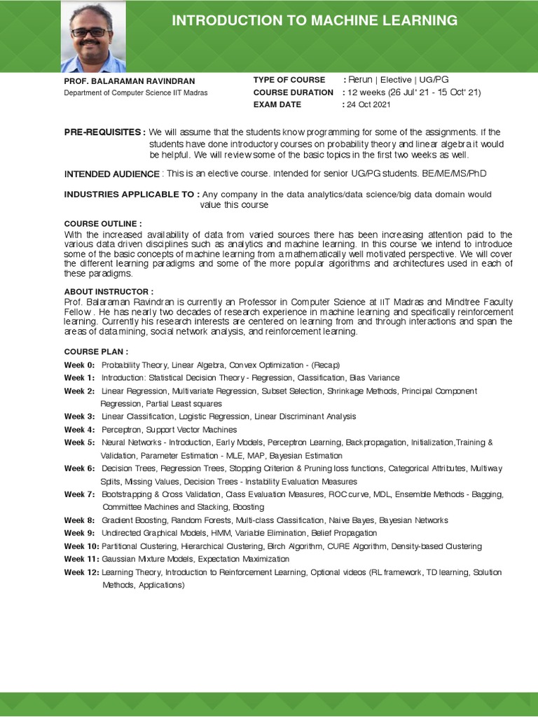 Introduction To Machine Learning | Download Free PDF | Machine Learning | Regression Analysis