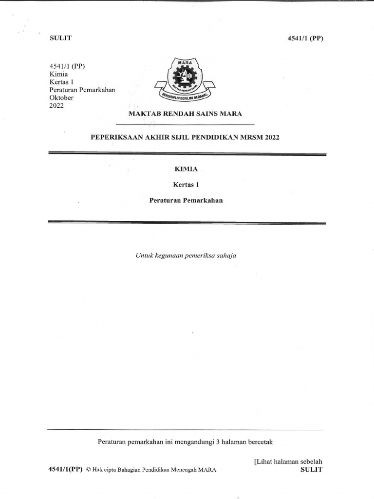 Skema Kimia K1 & K2 MRSM 2022 | PDF