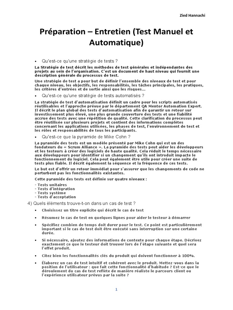 Préparation Entretien | PDF | Test de logiciel | Logiciel