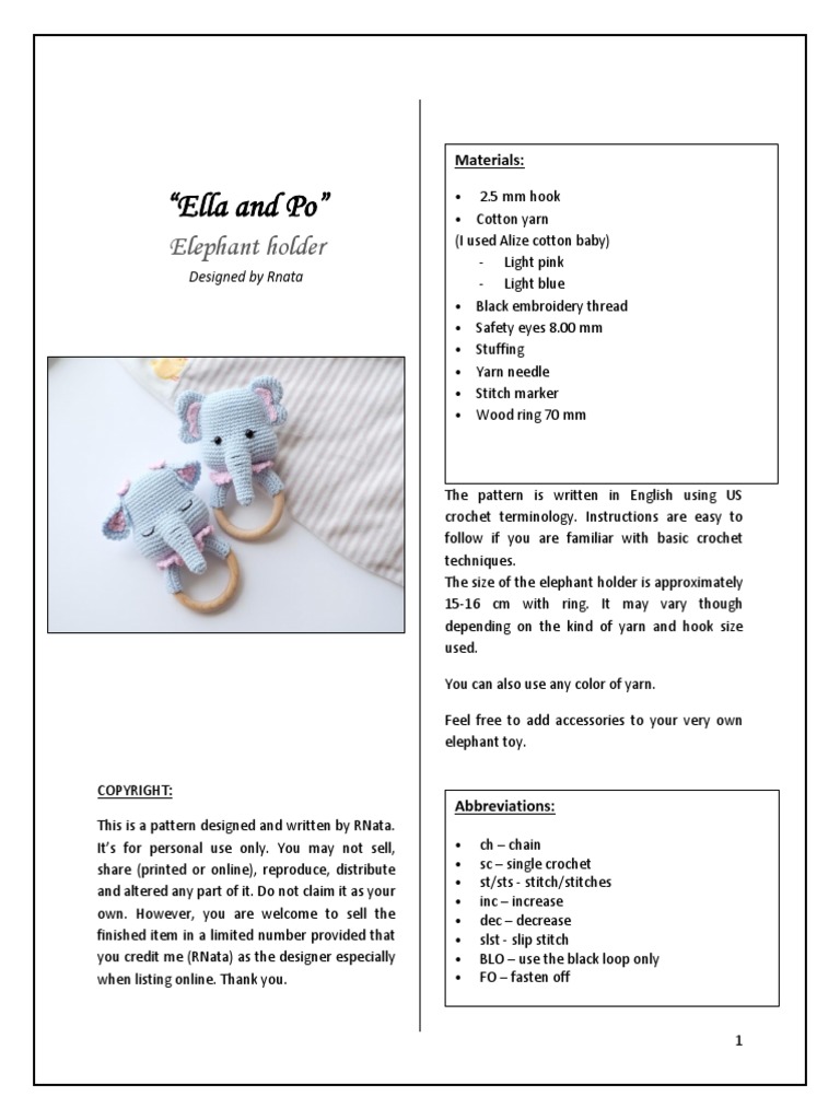 Baby Elephant Rattle | PDF | Crochet | Needlework