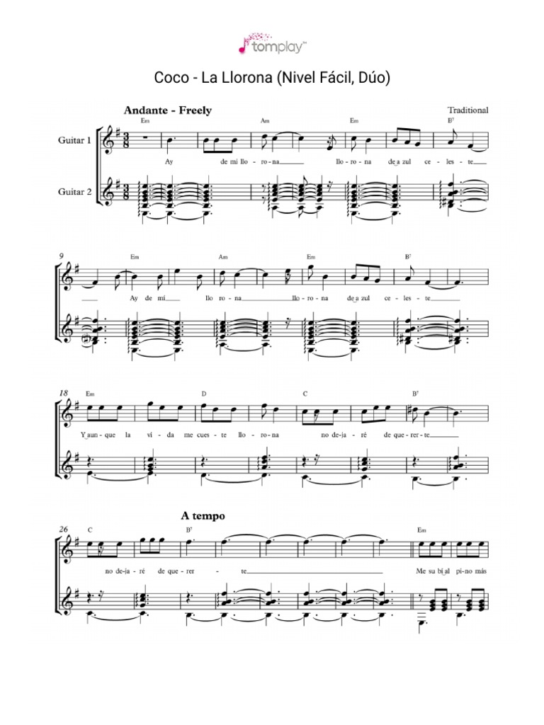 Coco - La Llorona (Nivel Fácil, Dúo) | PDF