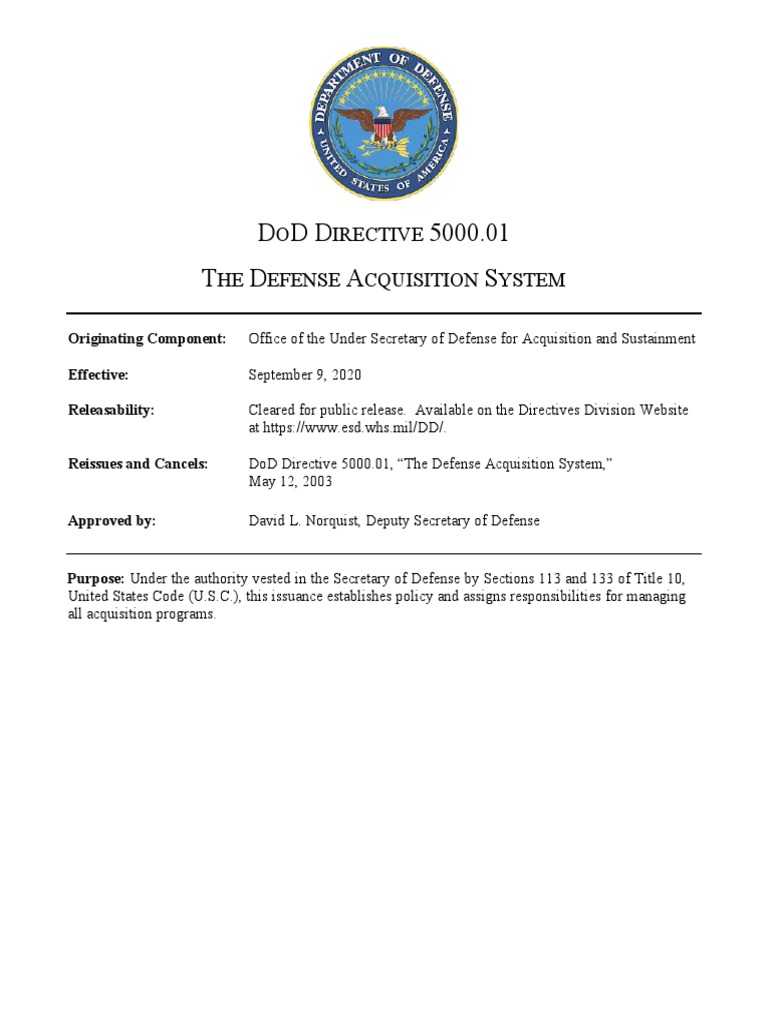 DoDD 5000.01 - The Defense Acquisition System | PDF | United States ...