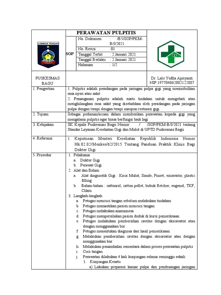 239 SOP Pulpitis | PDF | Pengembangan Diri