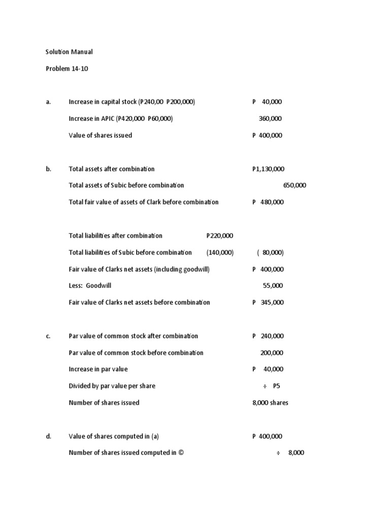 Solution to Problems Pertaining to Business Combinations Involving the Calculation of Goodwill ...