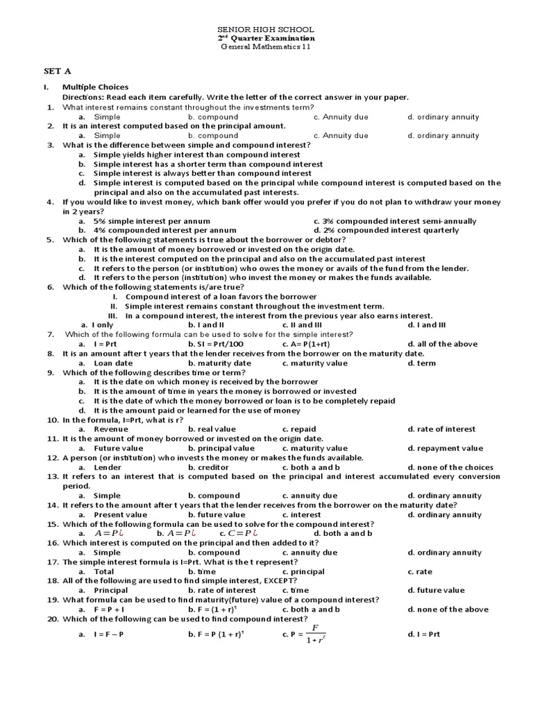 Genmath-3rd Quarter Summative | PDF | Interest | Compound Interest