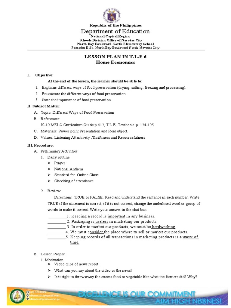 Food Preservation Lesson Plan for Grade 6 | PDF | Food Preservation ...