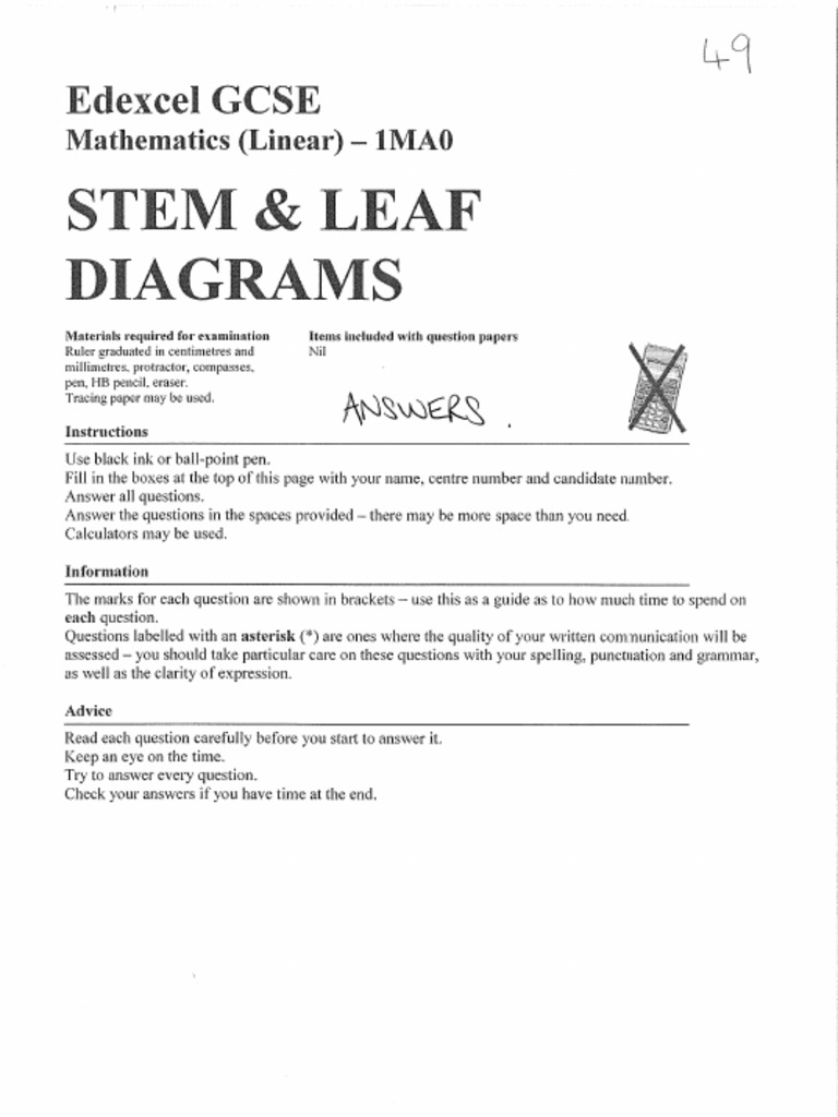 Stem and Leaf Diagrams Answers | PDF