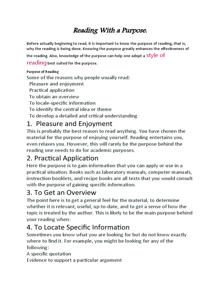 Reading With A Purpose | PDF | Information | Reason