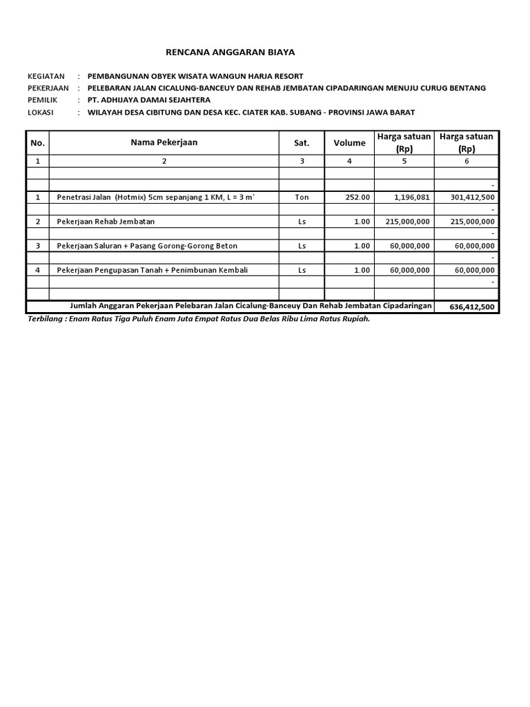 4.rab Jalan & Jembatan Obyek Wisata Wangun Harja Resort. | PDF