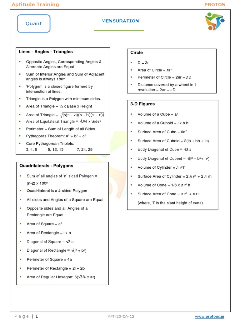 A Guide to Geometry, Mensuration, and Aptitude Problems Involving ...