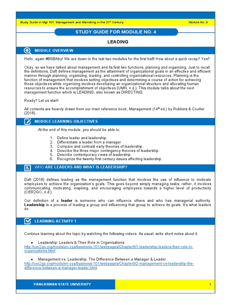 MGT 101 SG 4 | PDF | Leadership | Power (Social And Political)