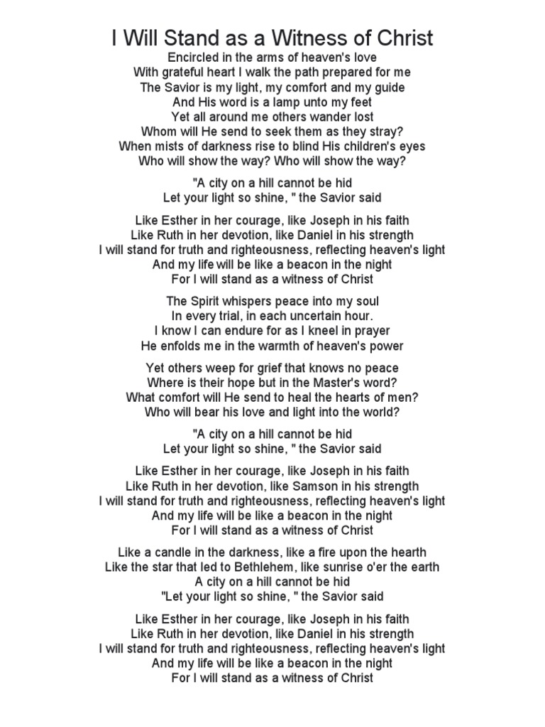 I Will Stand As A Witness of Christ | PDF