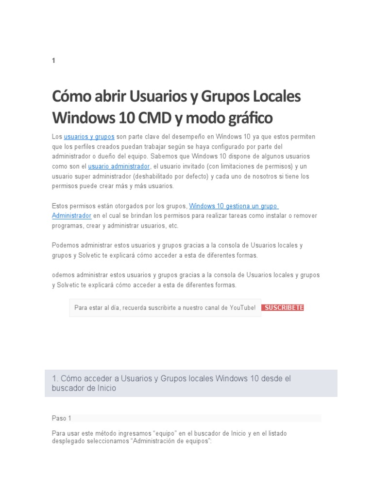 Cómo Abrir Usuarios y Grupos Locales | PDF | Windows 10 | Microsoft Windows Cómo Abrir Usuarios y Grupos Locales | PDF | Windows 10 | Microsoft Windows