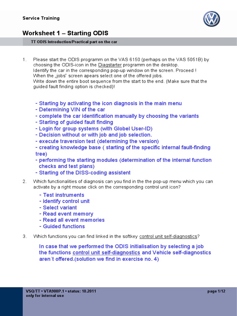 Worksheets ODIS and Faultfinding Solutions en | PDF | Menu (Computing) | Icon (Computing)