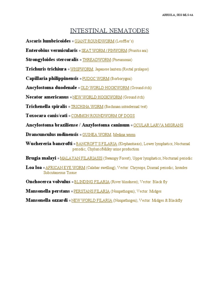 Intestinal Parasites: Nematodes, Trematodes, Cestodes | PDF ...