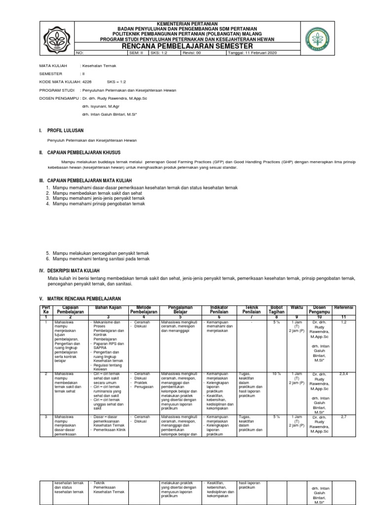 RPS Kesehatan Ternak Sem II | PDF | Komputer