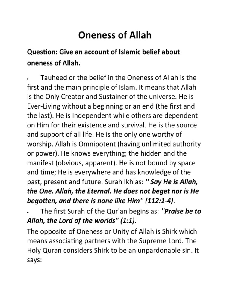 Oneness Of Allah Pdf God In Islam Tawhid