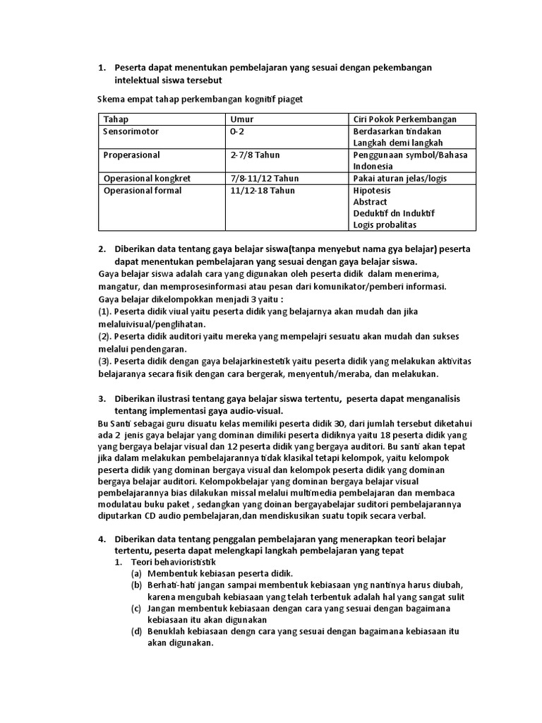 Skema Empat Tahap Perkembangan Kognitif Piaget | PDF Skema Empat Tahap Perkembangan Kognitif Piaget | PDF