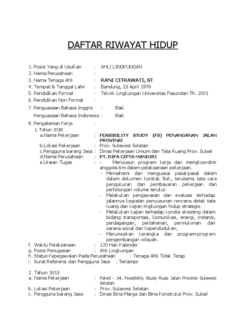 Cv. Lingkungan | PDF