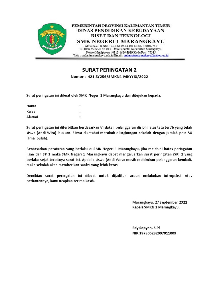 Contoh Surat Peringatan Karyawan Teguran | PDF