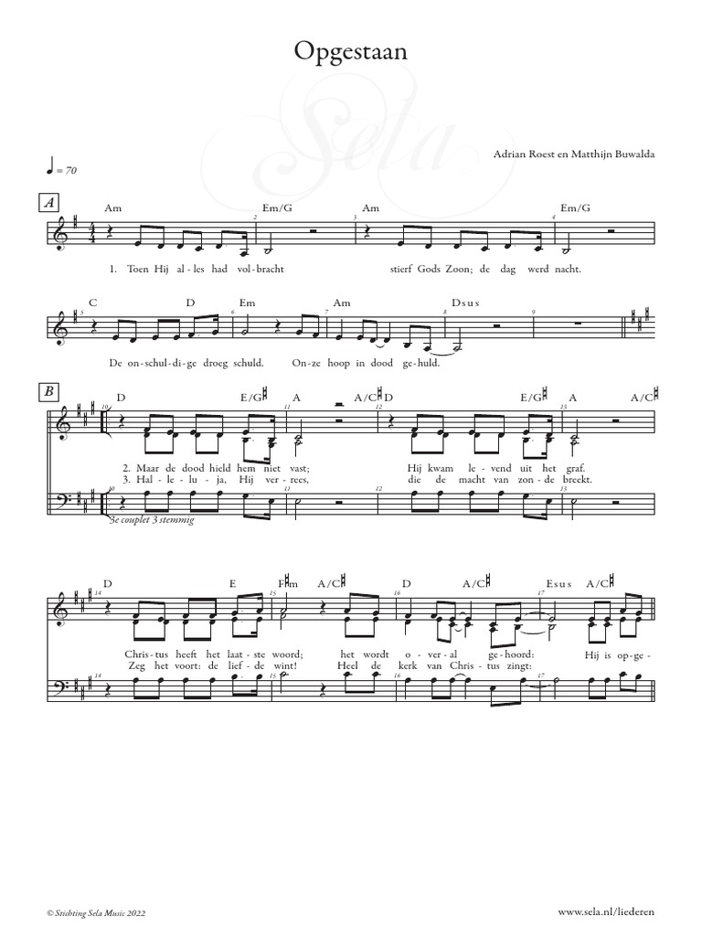 Sela - Opgestaan (Leadsheet Meerstemmig) | PDF