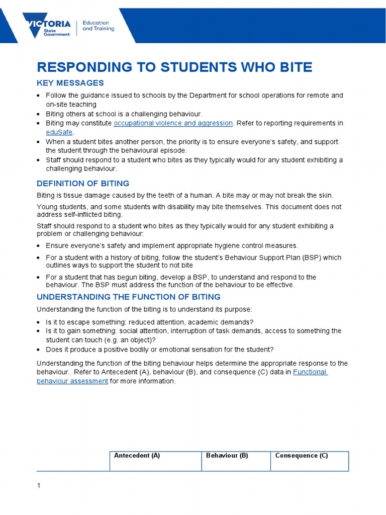 Responding to Student Biting Incidents | PDF | Behavior | Reinforcement